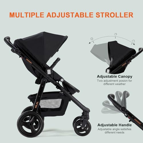 Baby Stroller, 2 in 1 Convertible Stroller with Bassinet Mode, Newborn Pram Stroller, Infant Stroller with Reversible Seat for Toddler, Adjustable Canopy and Footrest, Easy Fold (Black)