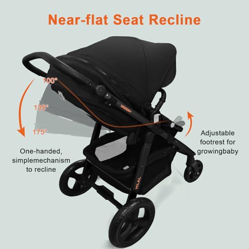 Baby Stroller, 2 in 1 Convertible Stroller with Bassinet Mode, Newborn Pram Stroller, Infant Stroller with Reversible Seat for Toddler, Adjustable Canopy and Footrest, Easy Fold (Black)