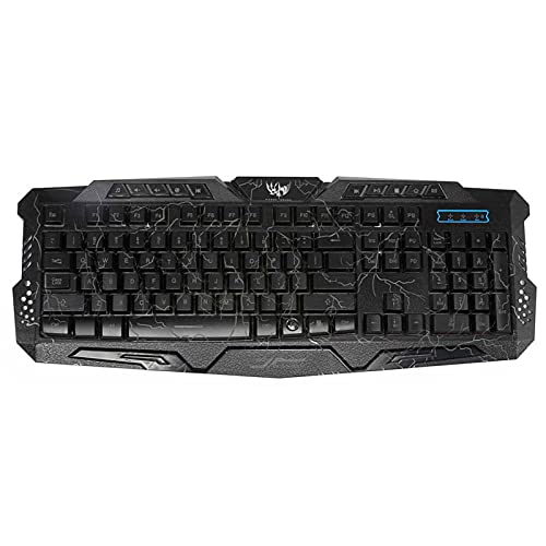 MDJEOE A878 114-Key LED Backlit Wired USB Gaming Keyboard with Cracking Pattern Black