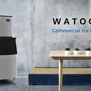 Watoor Commercial Ice Machine Stainless Steel Industrial Ice Machine ETL Approved 350LBS/24H with 200LBS Bin, Full Clear Cube, Professional Refrigeration Equipment