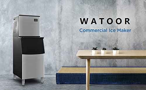 Watoor Commercial Ice Machine Stainless Steel Industrial Ice Machine ETL Approved 350LBS/24H with 200LBS Bin, Full Clear Cube, Professional Refrigeration Equipment