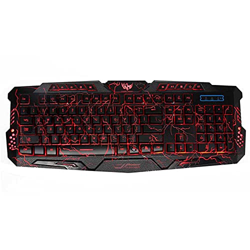 MDJEOE A878 114-Key LED Backlit Wired USB Gaming Keyboard with Cracking Pattern Black