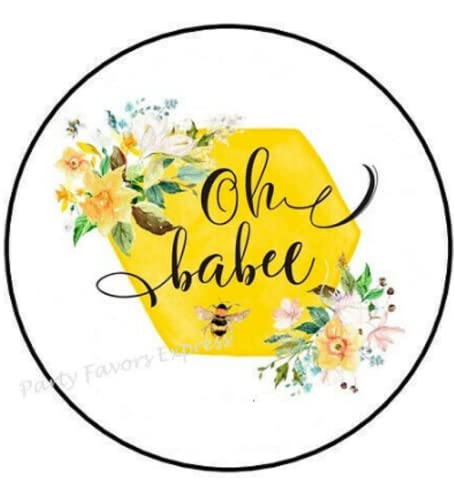 30 Pcs 1.5" Inch Oh Babee Bee Baby Shower Stickers - Bee Baby Shower Stickers - Baby Shower Stickers Envelope Seals Labels - D #AA61RK