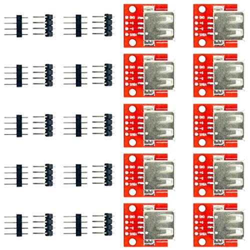 jujinglobal 10pcs USB a Male or Female Breakout Board 4 pins 2.54mm Output with 2 Types Male pins 90 and 180 Degree… (A Female Breakout (10pcs))