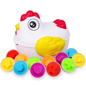 chicken eggs easter toys gifts for toddlers, easter basket stuffers baby toddler toys with 12 matching eggs and hen case, educational toys for kids boys girls 18 month 2 3 years old