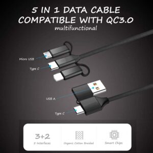 OUGIC USB C Multi Charging Cable (3ft), 5-in-1 PD 60W & QC3.0 20W, USB A/C to Type C/Phone/Micro USB, Compatible with Galaxy S21 Fold3 and More - Nylon Braided 1M