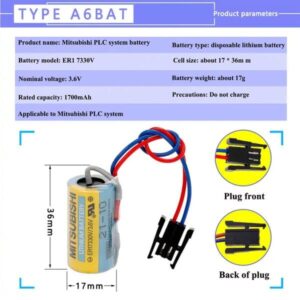 KANGLEUS 1700mAh MR-BAT ER17330V/3.6V A6BAT PLC Battery for FANUC CNC System Non-Rechargeable (Pack of 2)