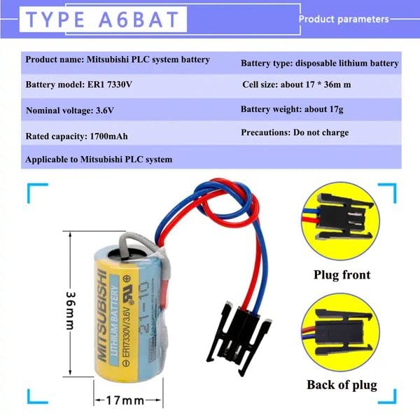 KANGLEUS 5 Pack of ER17330v/3.6V, A6BAT-MR-BAT Battery 3.6V PLC Battery1700mAh for FANUC CNC System Non-Rechargeable