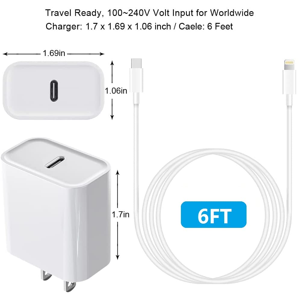 2 Pack [Apple MFi Certified ] 20W USB C Wall Chargers 6FT Cables Compatible with iPhone 14/14 Pro/14 Pro Max/14 Plus/13/13Pro/12/12 Pro/11/11Pro,iPad, Fast Charging