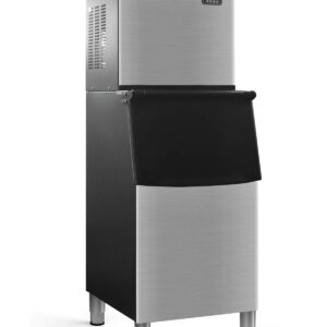 Watoor Commercial Ice Machine Stainless Steel Industrial Ice Machine ETL Approved 350LBS/24H with 200LBS Bin, Full Clear Cube, Professional Refrigeration Equipment