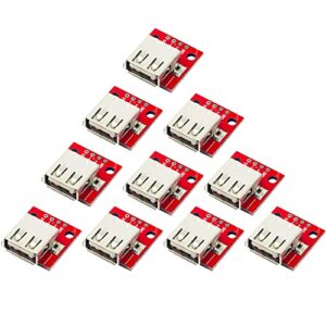 jujinglobal 10pcs usb a male or female breakout board 4 pins 2.54mm output with 2 types male pins 90 and 180 degree… (a female breakout (10pcs))