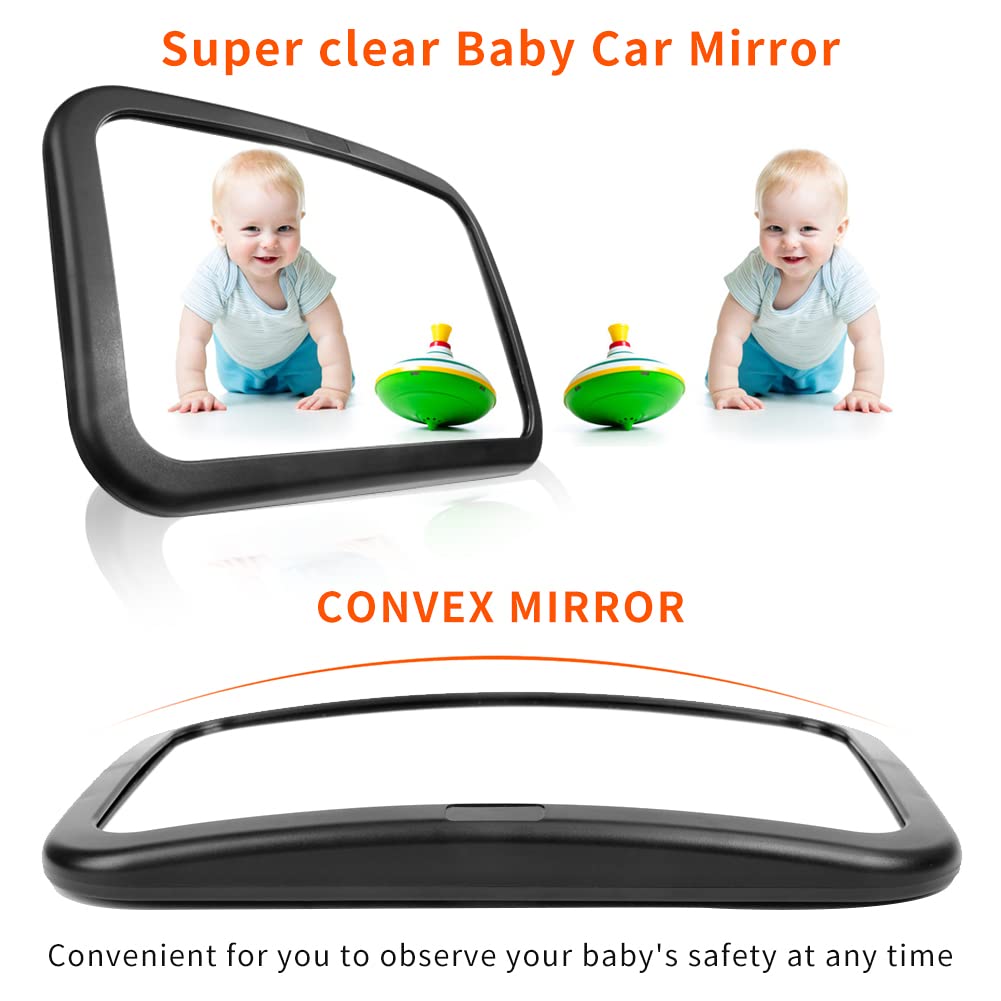 Baby Car Mirror for Car Seat Rear Facing,Large Safety Car Seat Mirror for Rear Facing Infant Child with Wide Crystal Clear View - Shatterproof 360° Adjustable Baby Mirror for Back Seat Rear Facing