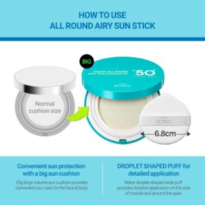 SCINIC Enjoy All Round Airy Sun Cushion EX SPF50+PA++++0.88oz (25g) | Cooling UV Protection & Natural Tone-up From Face To Body For All Family Members | Korean Skincare