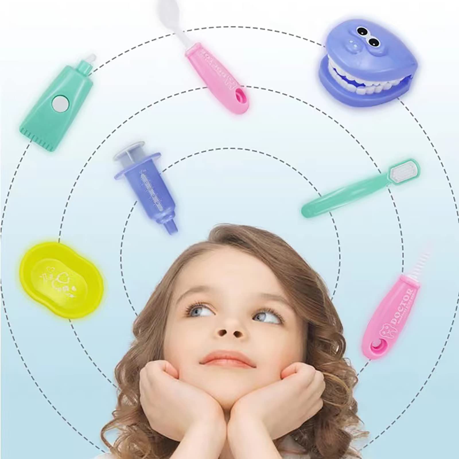 YOUYA DENTAL Dental Early Education Brushing Toys, 9Pcs/Set Children Role Play Toys Crocodile Early Education Cartoon Tooth Brushing Model Preschool Education Toy Dentist Game for Kids Classroom Pink