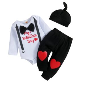 cetepy baby boy girl clothes romper outfits 3pcs newborn infant clothing long sleeve my first valentine day black pants 0-3 months 70cm