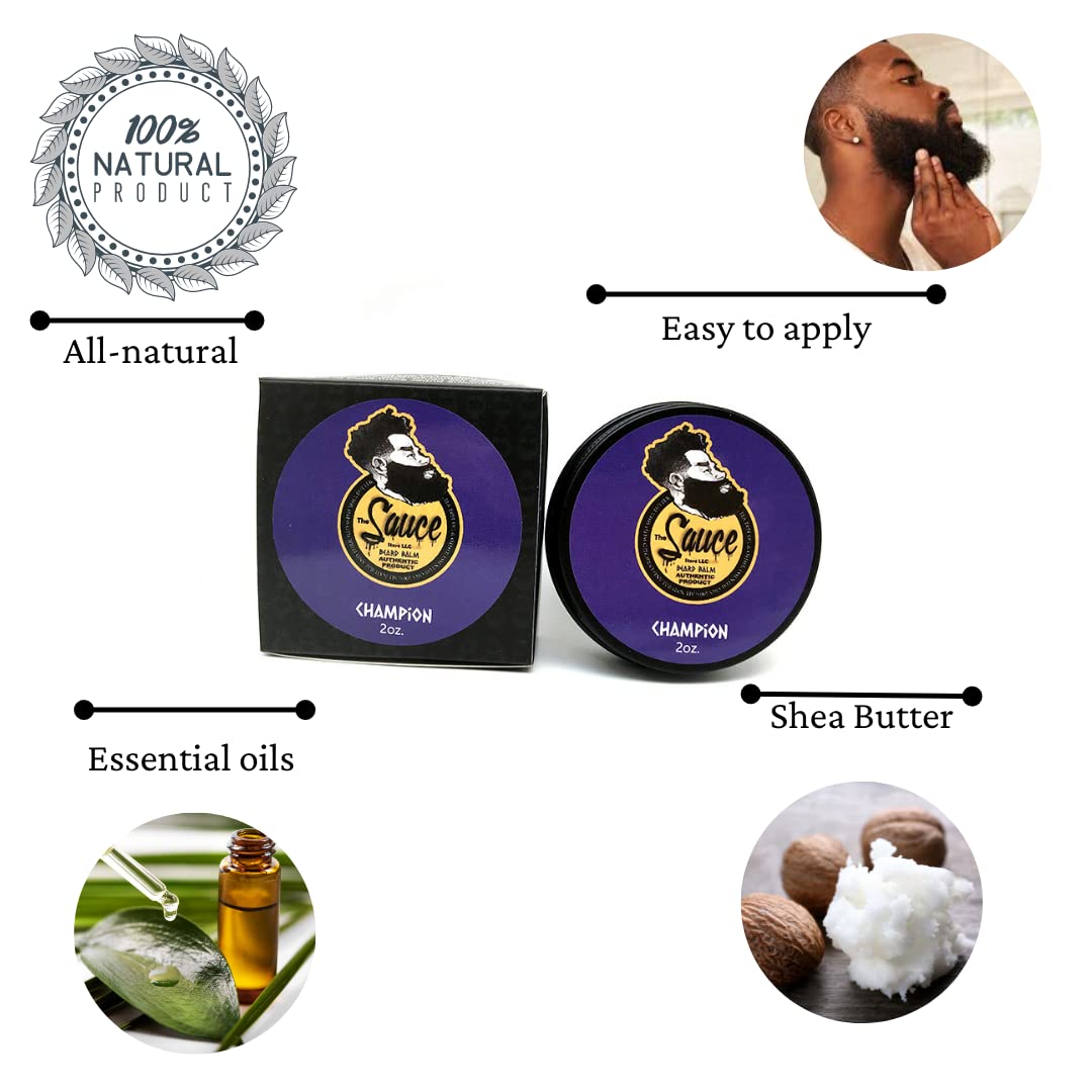 Sauce Authentic Product Beard Balm 2oz. Reusable, Styles, Strengthens & Softens Beards Leave in Conditioner (Champion)