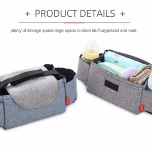 Universal Stroller Caddy, Stroller Organizer Featuring 6 Built-In Pockets, Adjustable Straps To Fit Nearly Any Stroller Active (Gray)