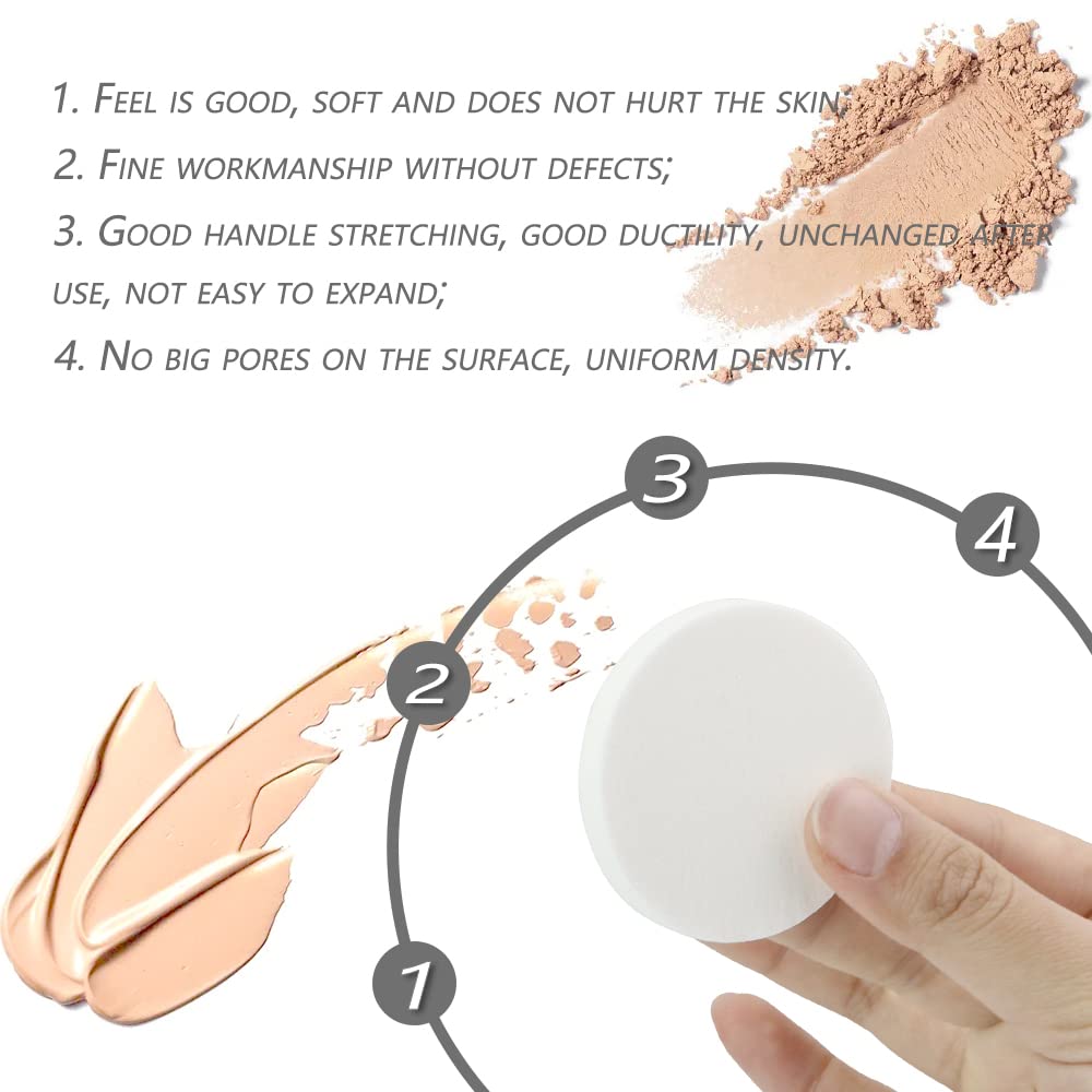 Vmiapxo 48 Pieces White Makeup Sponge, Cosmetic Sponge Round Foam Pad, Compact Facial Powder Puff, Beauty Makeup Foundation Powder Blender for All Skin Types Wet and Dry Dual Use