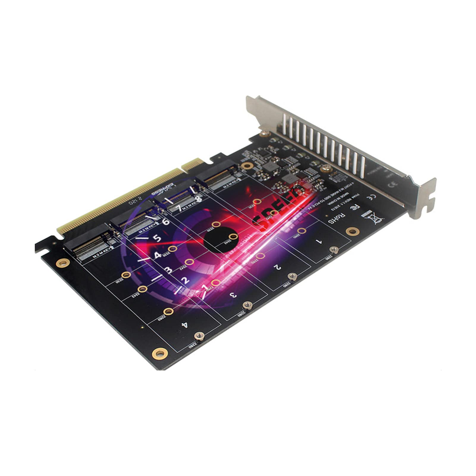 4 Port NVMe to PCI-e Host Controller Expansion Card, Support 2230 2242 2260 2280?M.2 NVME to PCIe X16 Adapter, M Key Hard Drive Converter Reader Expansion Card