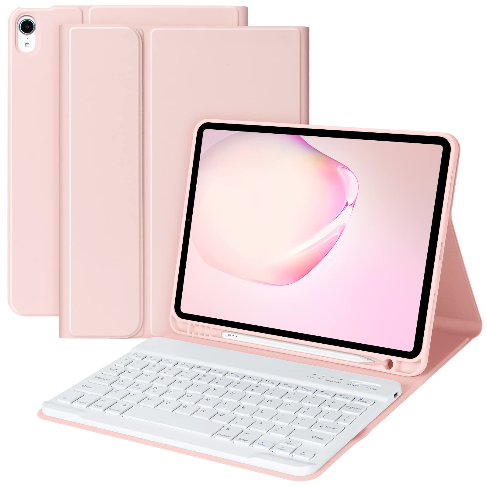 BQSS Keyboard Case for iPad Air 11 Inch (M2) 2024 Wireless Keyboard Case for iPad Air 10.9 Inch 5th/4th Generation 2022 Detachable for iPad air 4th 2020 for iPad Pro 1st Case with Pencil Holder Pink