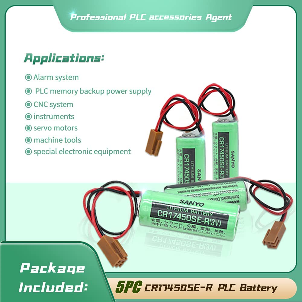 Meewellvetry (Pack of 5) CR17450SE-R / A98L-0031-0012 3V 2500mah PLC Battery +Plug Non-Rechargeable for FANUC CNC System Special Electronic Equipment