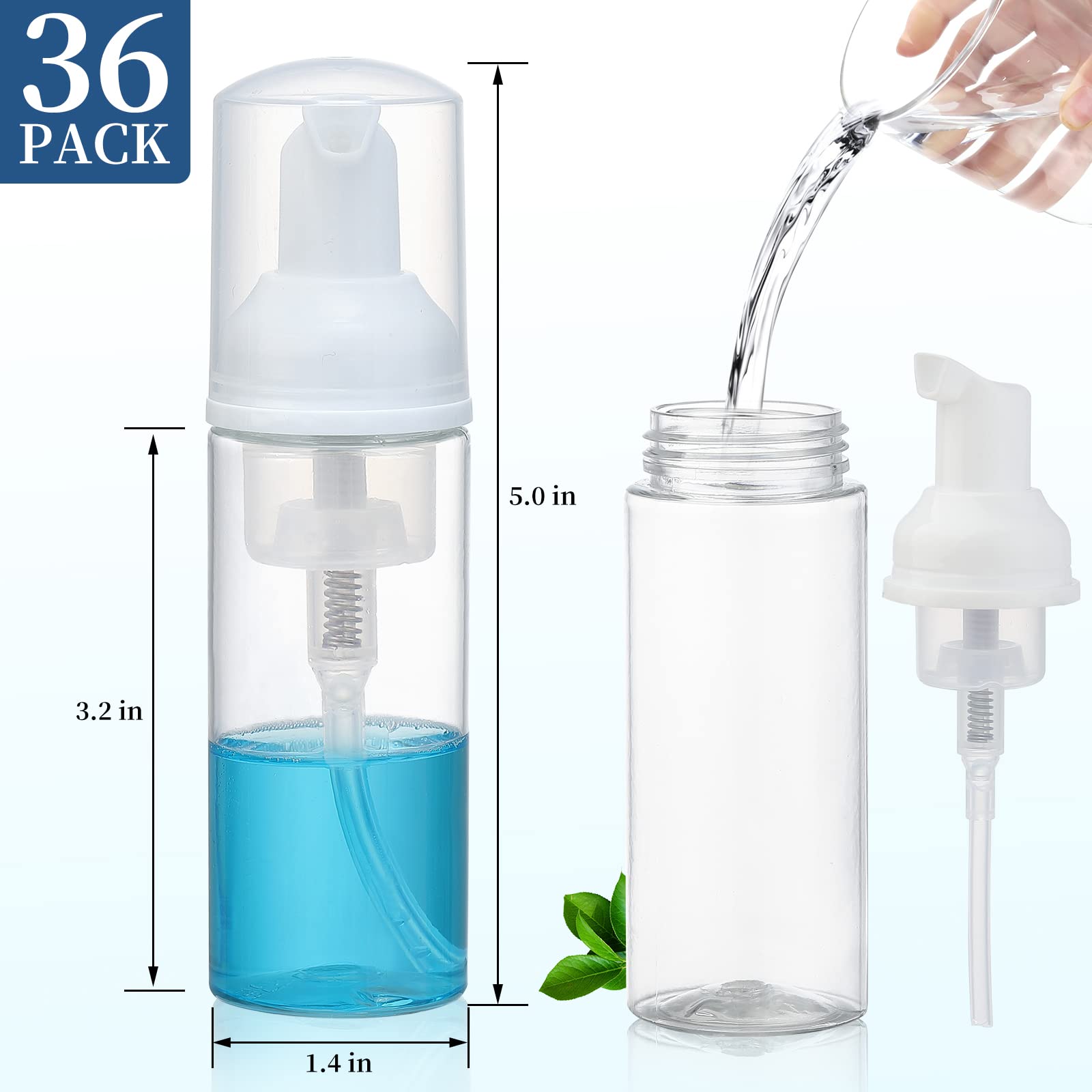 36 pcs 2oz Empty Foam Soap Dispensers Bottle Mini Lash Cleanser Bottles Refillable Cleaning for Shampoo Lotion Hand Sanitizer Cosmetics Castile BPA-Free