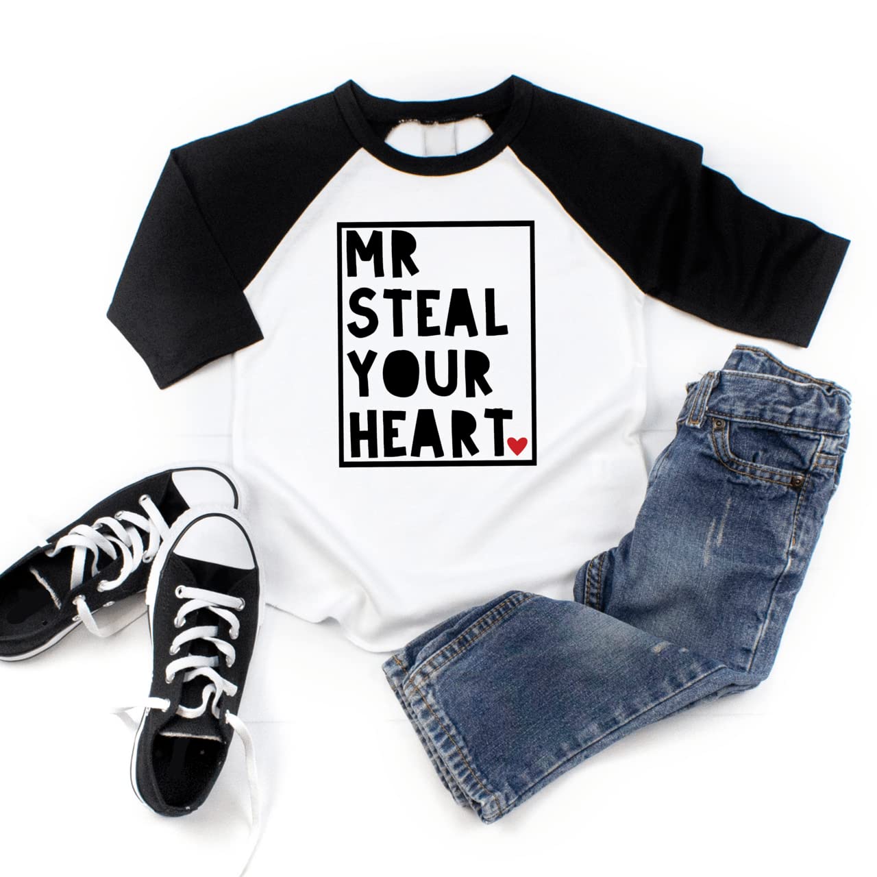 Bump and Beyond Designs Boys Valentine's Day Shirt, Mr. Steal Your Heart (Black 24 Months)