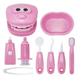 YOUYA DENTAL Dental Early Education Brushing Toys, 9Pcs/Set Children Role Play Toys Crocodile Early Education Cartoon Tooth Brushing Model Preschool Education Toy Dentist Game for Kids Classroom Pink