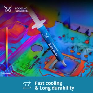 Kooling Monster KOLD-01, High Performance Silicone Thermal Paste for Cooling All CPU/Heatsinks, Silicone Paste Designed for Easy Spreading, Inc. Gloves & Cleaning Wipes, No Odor (0.7ml/1.8g)