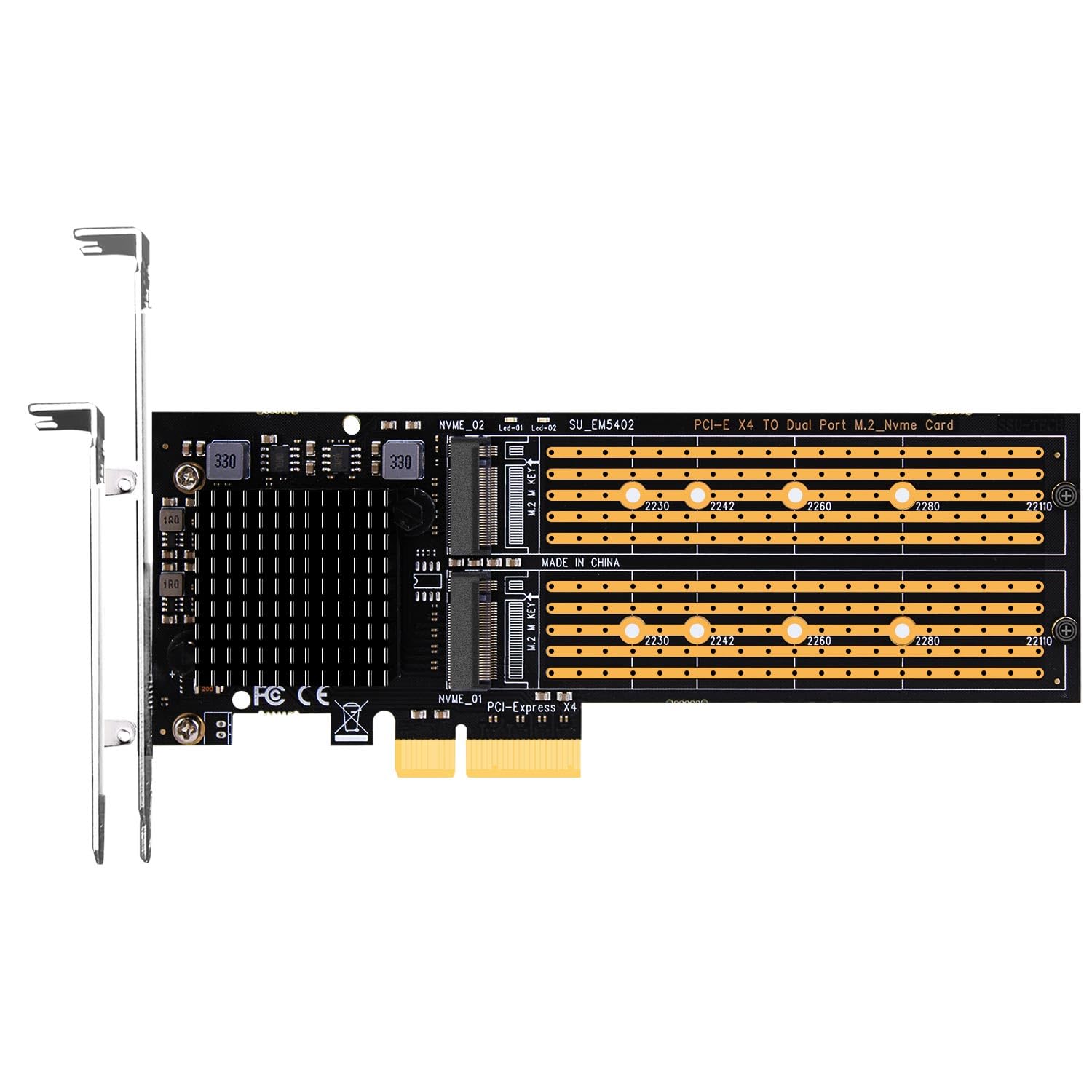 GLOTRENDS PA20 Dual M.2 NVMe to PCIe 3.0 X4 Adapter with PCIe Bifurcation Function, Support 22110/2280/2260/2242/2230 Size