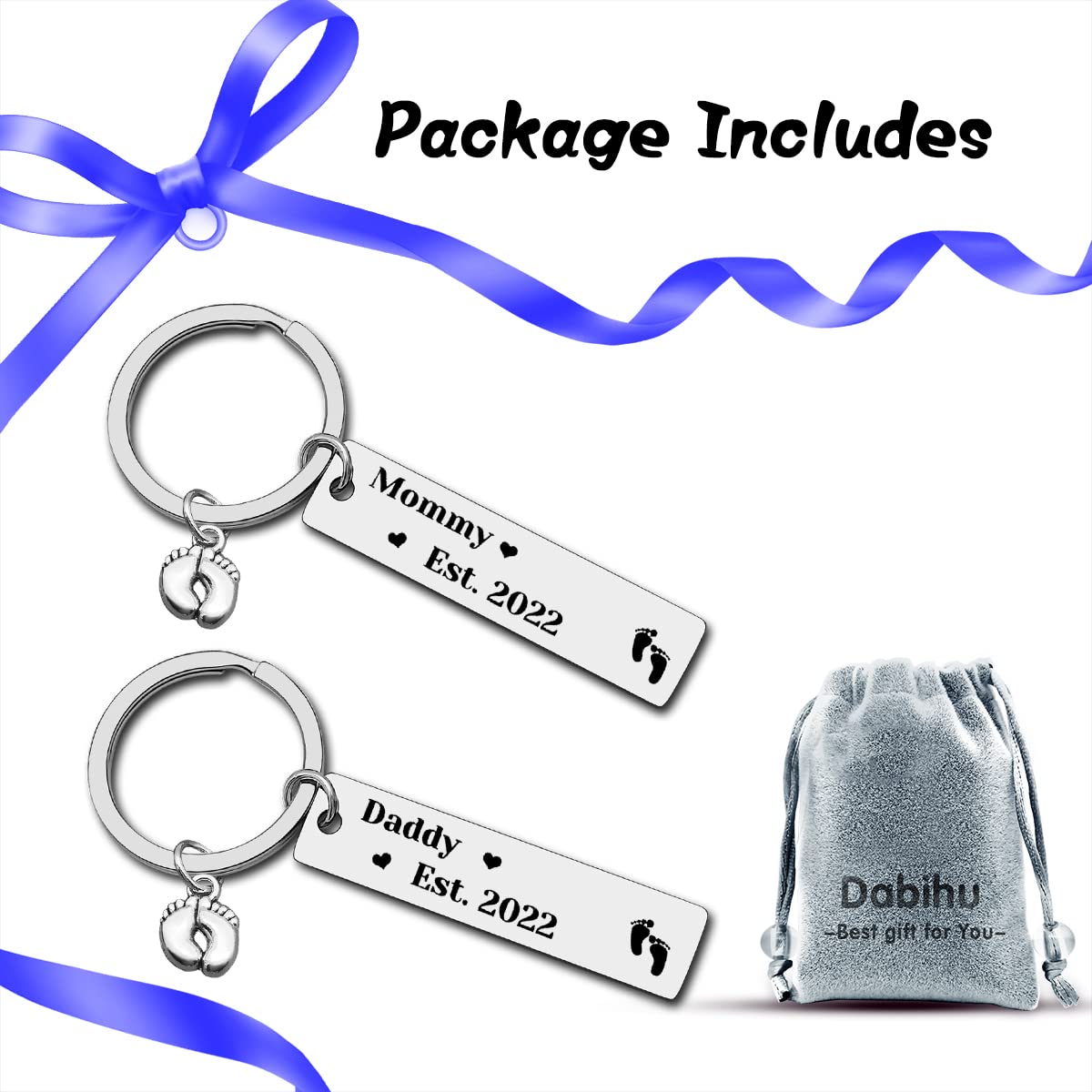 Pregnancy Announcement Gifts New Parents Gift Keychain Daddy and Mommy Est 2022 Keychain Set First Time Pregnancy Gifts for Mom Dad To Be Parents to be Gifts New Mom Jewelry Baby Shower Keyring Gifts