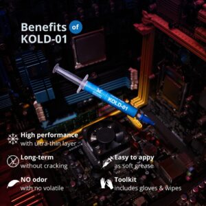 Kooling Monster KOLD-01, High Performance Silicone Thermal Paste for Cooling All CPU/Heatsinks, Silicone Paste Designed for Easy Spreading, Inc. Gloves & Cleaning Wipes, No Odor (0.7ml/1.8g)