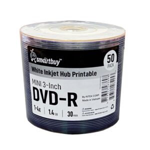 50 pack smartbuy mini dvd-r 3 inch 8cm 4x 1.4 gb 30 min blank recordable disc for camcorders handycam