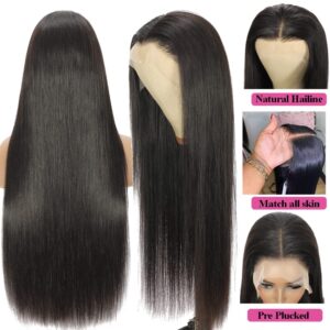 Straight Lace Front Wigs Human Hair Pre Plucked 22Inch 13x4 HD Transparent Lace Frontal Wigs Human Hair Wigs For Black Women Glueless Straight Wigs Brazilian Virgin Human Hair 160% Density