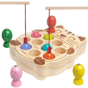 magnetic fishing game,wooden montessori magnetic fishing toys for toddlers,preschool education learning hand-eye cognition & fine motor skill birthday gifts for 3 4 5 years old kids boys girls