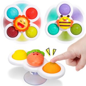 narrio suction cup spinner toys for 1 year old boy gifts, spinning top baby bath toys 6-12-18 months, 1st one year old girl christmas birthday gifts travel sensory toys for toddlers 1-3