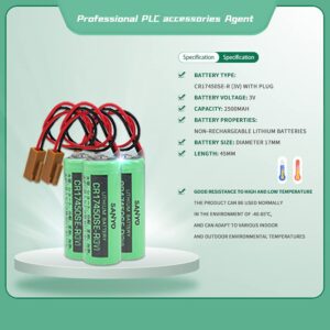 Meewellvetry (Pack of 5) CR17450SE-R / A98L-0031-0012 3V 2500mah PLC Battery +Plug Non-Rechargeable for FANUC CNC System Special Electronic Equipment