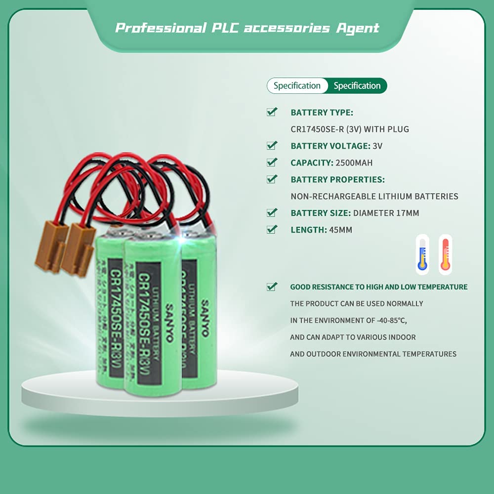 Meewellvetry (Pack of 5) CR17450SE-R / A98L-0031-0012 3V 2500mah PLC Battery +Plug Non-Rechargeable for FANUC CNC System Special Electronic Equipment