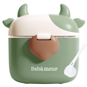 bebamour baby formula dispenser, bpa free portable milk powder and candy fruit snack storage container with scoop and leveller for travel, 450 ml, green cow