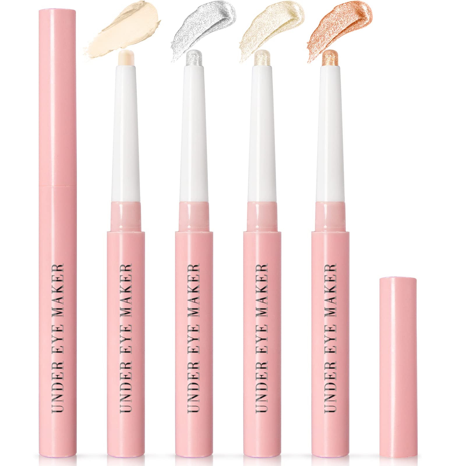 NewBang 4PCS White Eyeshadow Pencil,Glitter Shimmer Matte Hypoallergenic Eyeshadow Pen,Neutral Cream Eye shadow Stick,Long Lasting Waterproof Lying Silkworm Brightening Pen Set