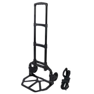 varbucamp folding hand truck with telescoping handle, 165lbs capacity aluminum portable luggage trolley cart, hand cart and dolly with black bungee cord and rubber wheels, black