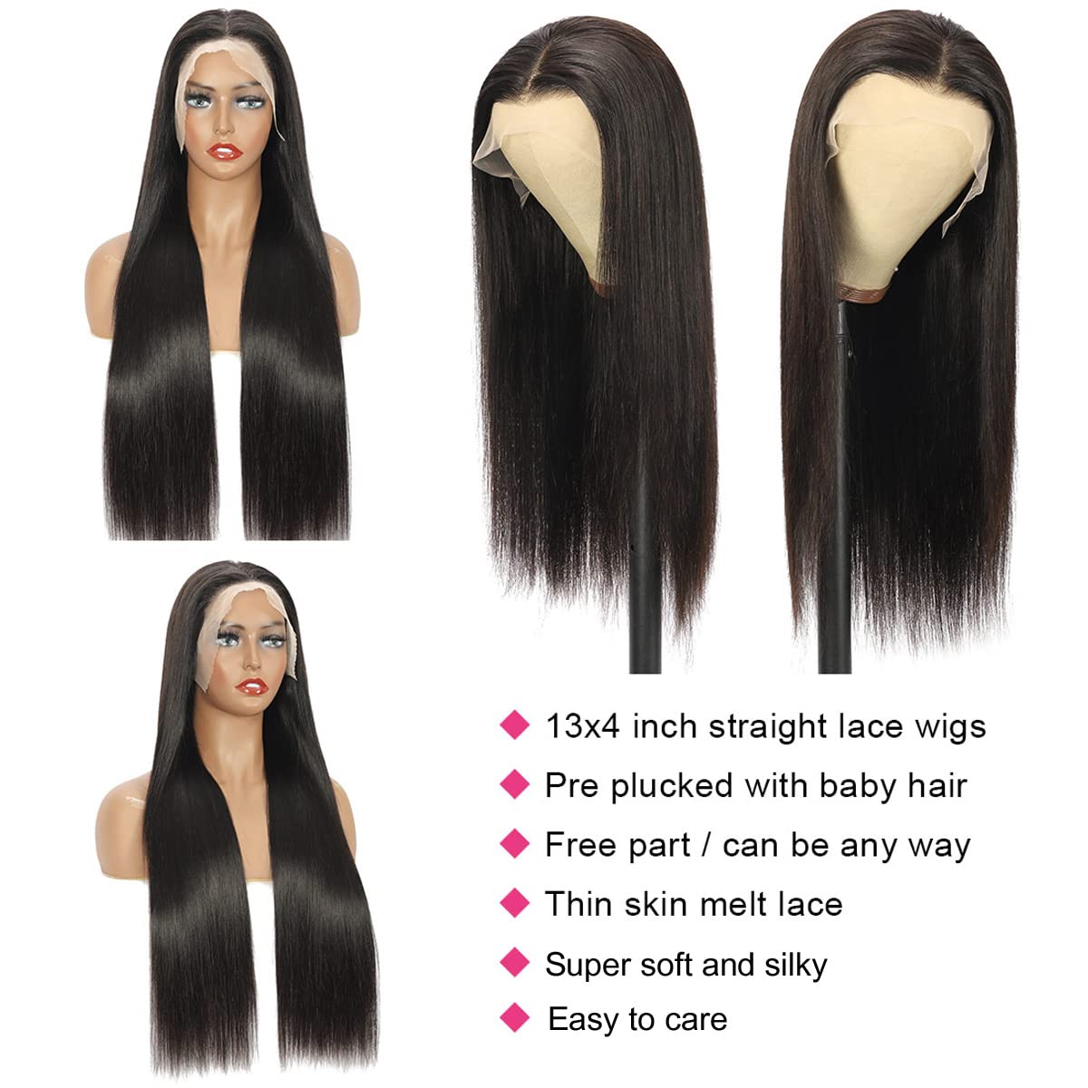 Straight Lace Front Wigs Human Hair Pre Plucked 22Inch 13x4 HD Transparent Lace Frontal Wigs Human Hair Wigs For Black Women Glueless Straight Wigs Brazilian Virgin Human Hair 160% Density