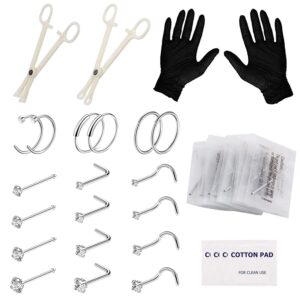 prgislew nose piercing kit piercing kit includes nose stud rings 316l steel piercing needles and piercing clamps nose nail piercing hoops for nose piercing tools, piercing supplies