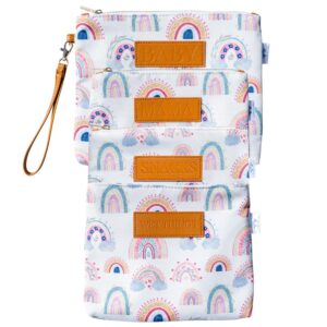 diaper bag organizing pouches (set of 4) - rainbow diaper bag organizer pouches - baby diaper clutch bag, wet bag, mama bag, snacks diaper bag insert - waterproof lining - diaper bag organizer insert