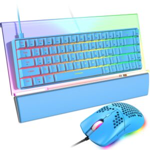 60 percent mechanical gaming keyboard blue switch wired rgb 18 backlit,lightweight gaming mouse 6400 dpi,mousepad,wirst rest,rgb stand for gamers,typists-blue