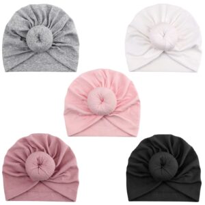 dreshow bqubo 5 pieces baby turban hats turban bun knot baby infant beanie baby girl soft cute toddler cap