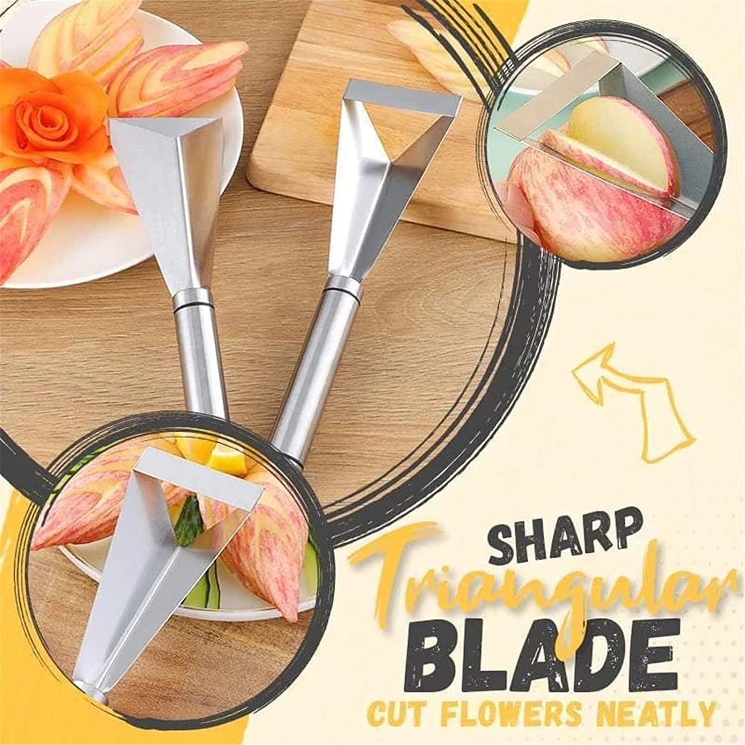 Bazuko Triangular Shape Fruit Vegetable Knife Slicer, Stainless Steel Kitchen Carving Cutter Fruit Vegetable Cutting Utility Knife Pumpkin Carving Tool, for Home Kitchen Restaurant Party