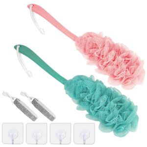 WOBEVB Back Scrubber for Shower, Back Brush Long Handle for Shower, Soft Nylon Mesh Sponge for Shower, Loofah On a Stick for Men Women, Exfoliating Scrub Cleaning Luffa for Elderly