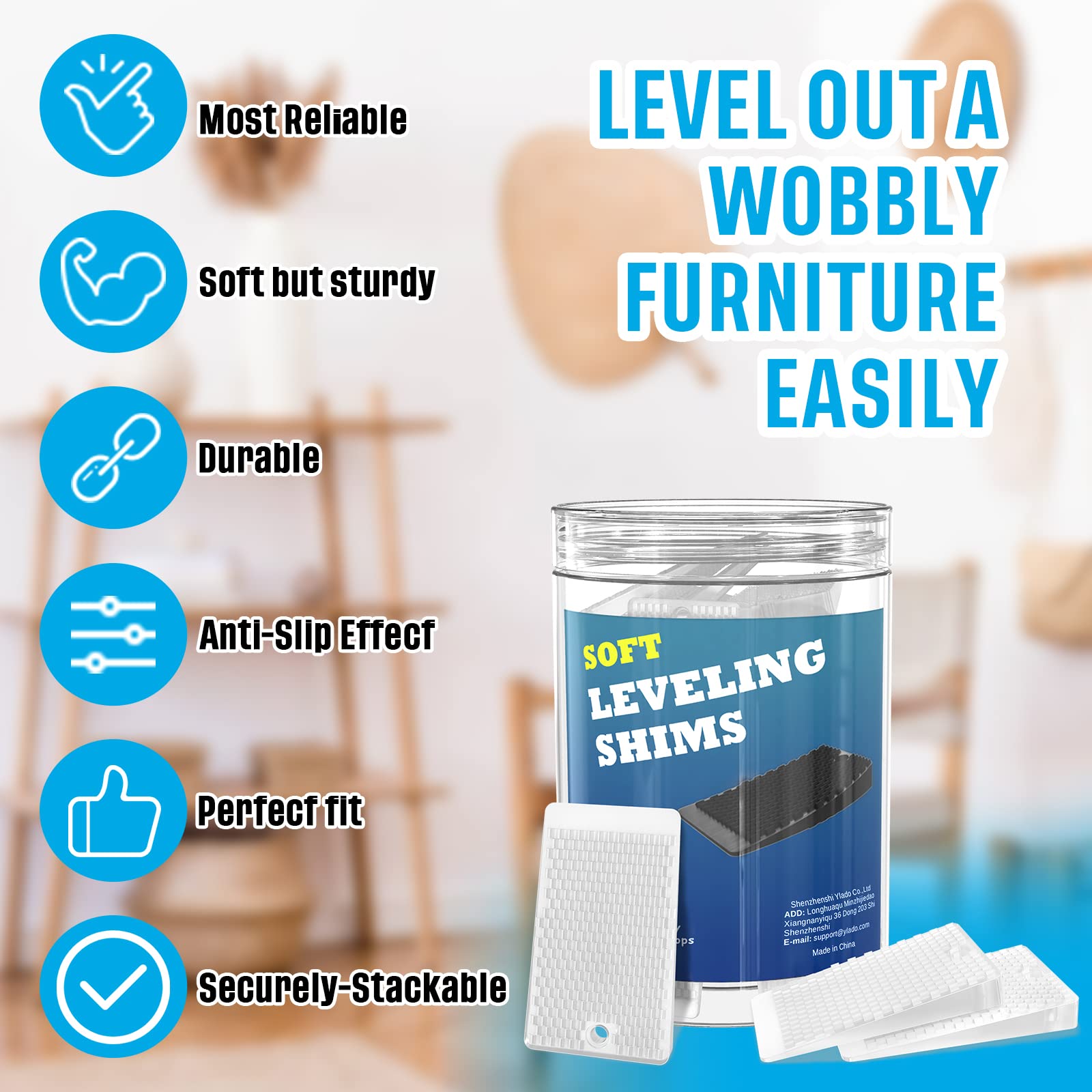 Furniture Levelers, 32 Pieces Jar, Clear Table Shim Premium Restaurant Leg Wedges, Home Improvement DIY Levelers - Rubber Type Texture, Firm, Non-Slip, Doors, Sofa and More