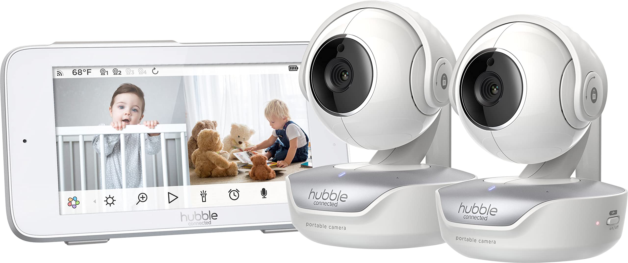 HUBBLE CONNECTED Nursery Pal Deluxe 5" Smart HD Twin Baby Monitor and 2 Cameras with Built-in Rechargeable Batteries to Use at Home Or On The Go